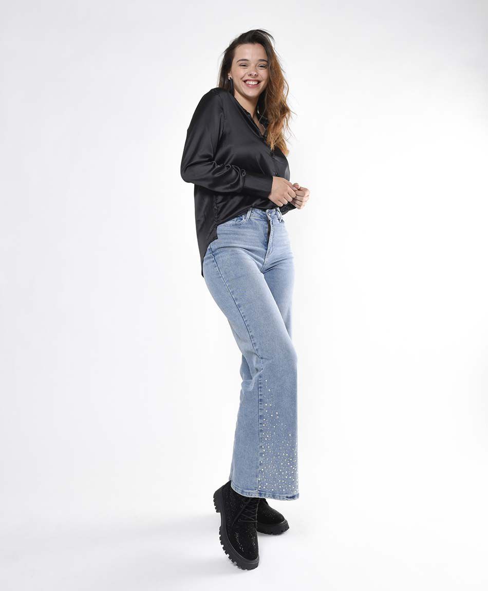 Jeans mujer piedritas wide - TRICOT