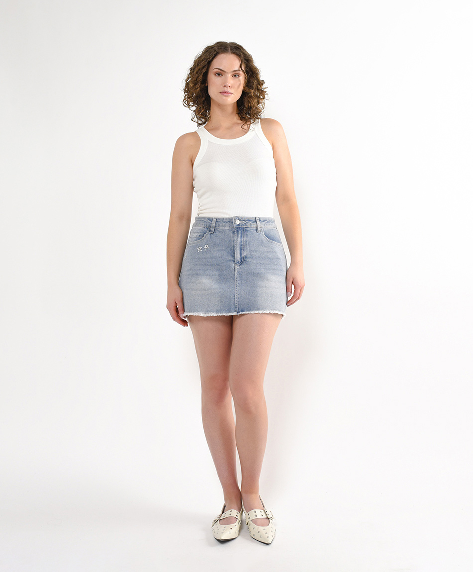 Mini pollera mujer denim estrellas - TRICOT